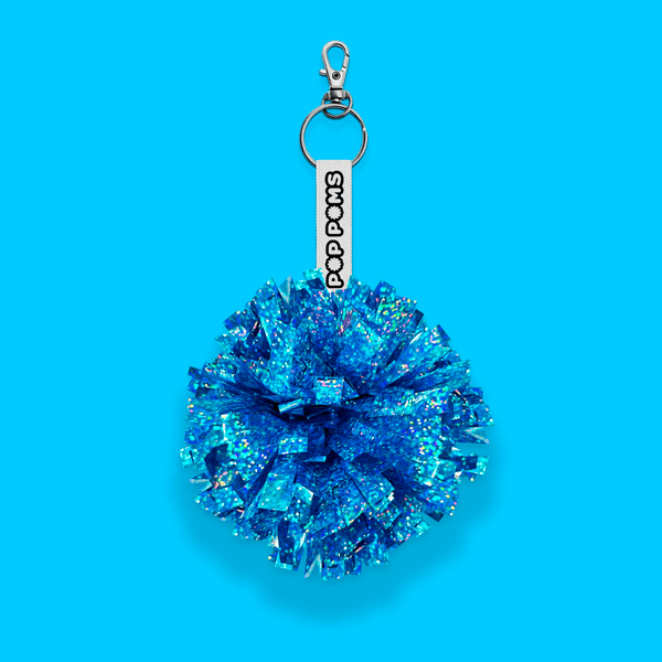 Light blue sparkle holographic pom pom keyring - Eurocheer
